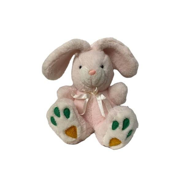 Toys | Vintage Pink Bunny Plush Stuffed Animal Toy Carrot Feet 7 Inch ...